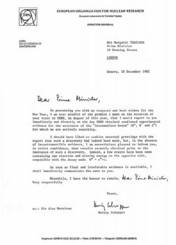 Director-General Schopper writes to Thatcher: Discovery imminent ...